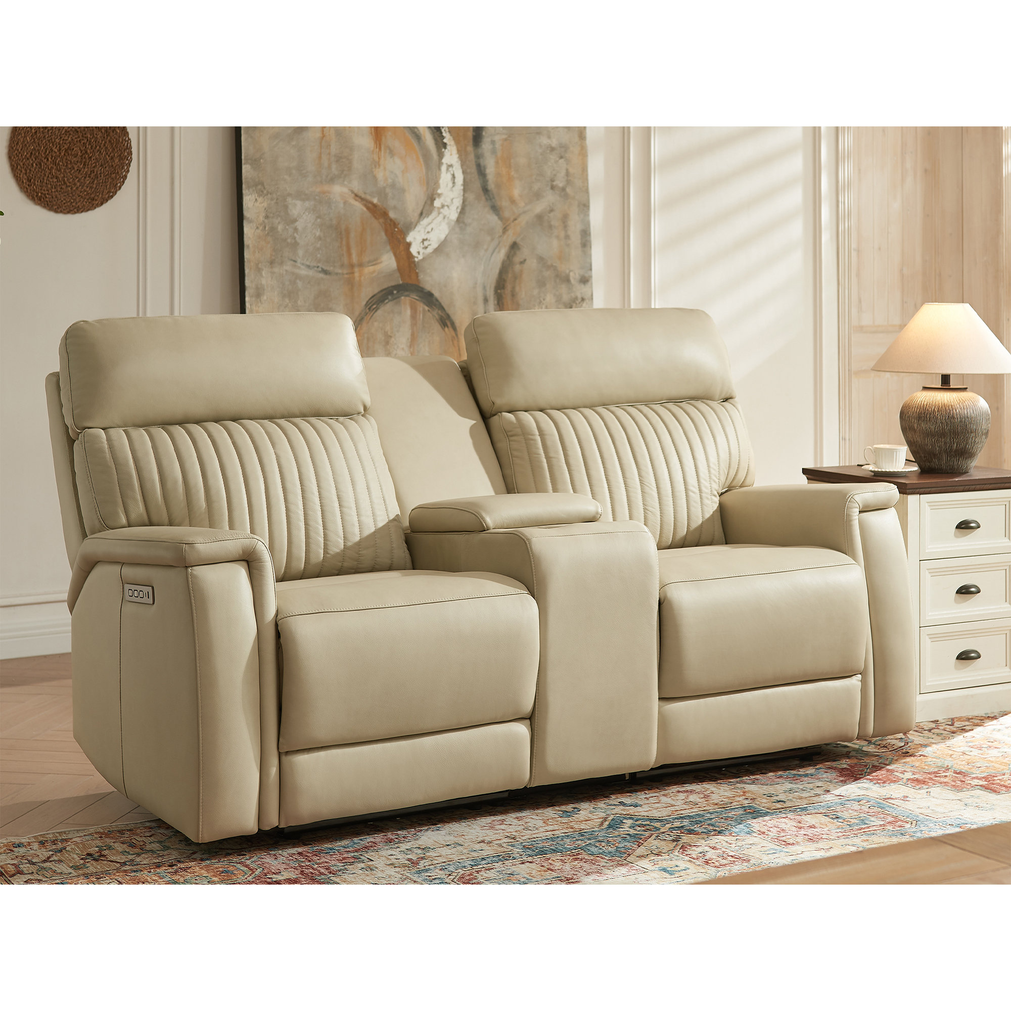 Hokku Designs Liudgardas Triple-Motor Recliner Sofa 73" Genuine Leather ...