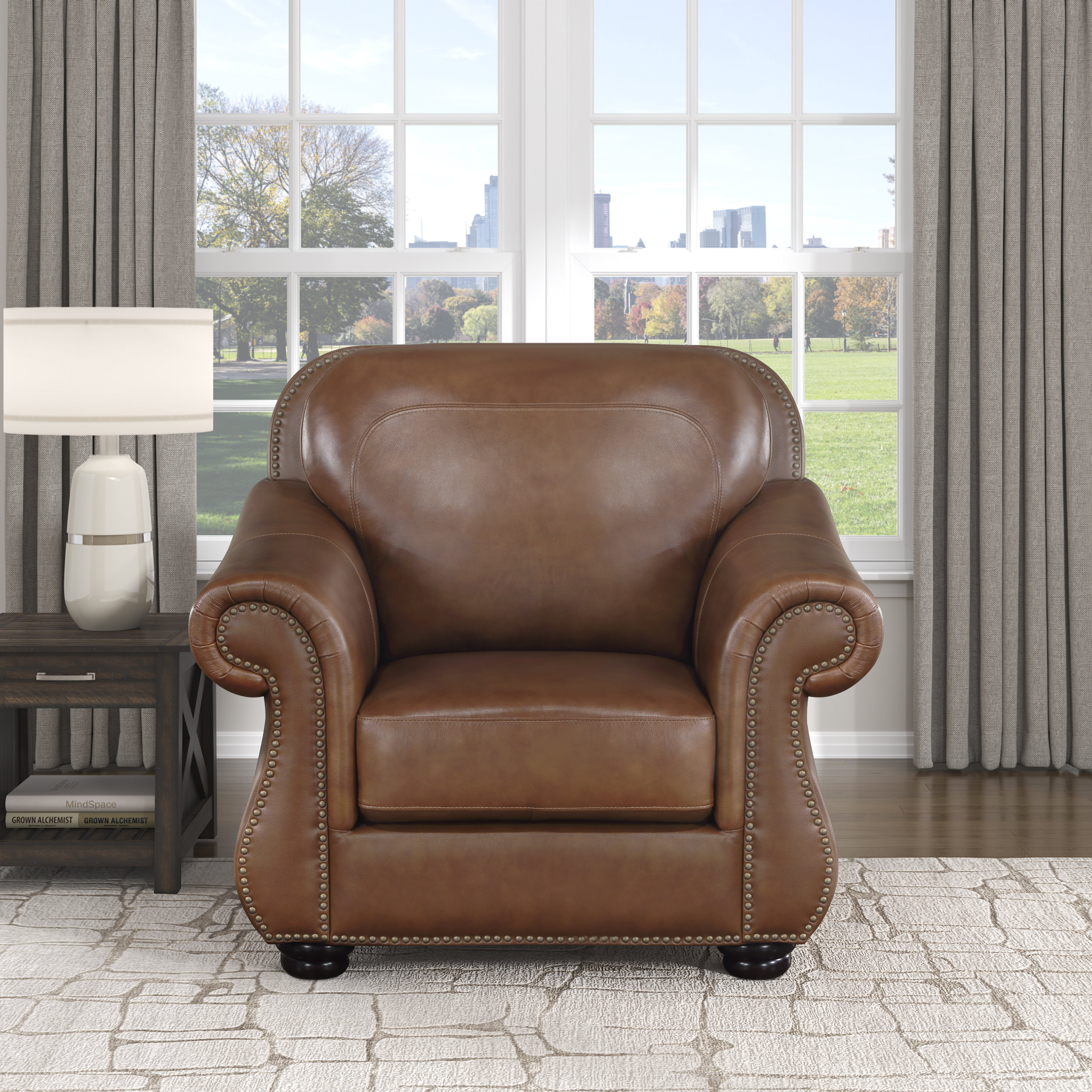 Darby Home Co Bawan Genuine Top Grain Leather Rolled Arm Chair | Wayfair