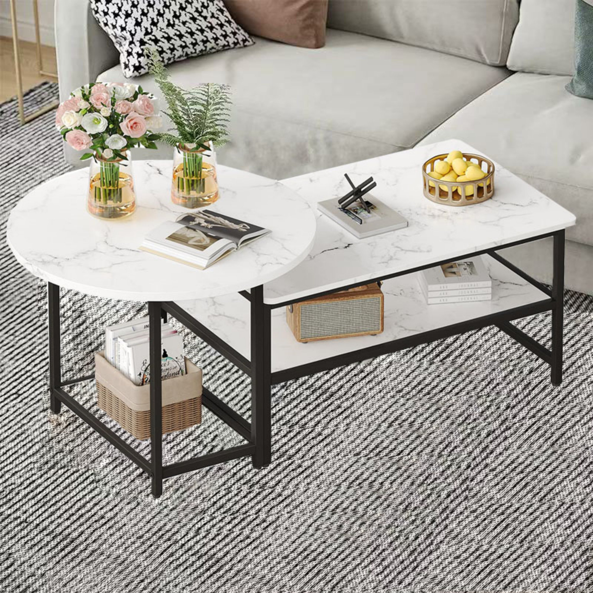 Wrought Studio™ Transformable White Faux Marble Coffee Table Set - 2 ...