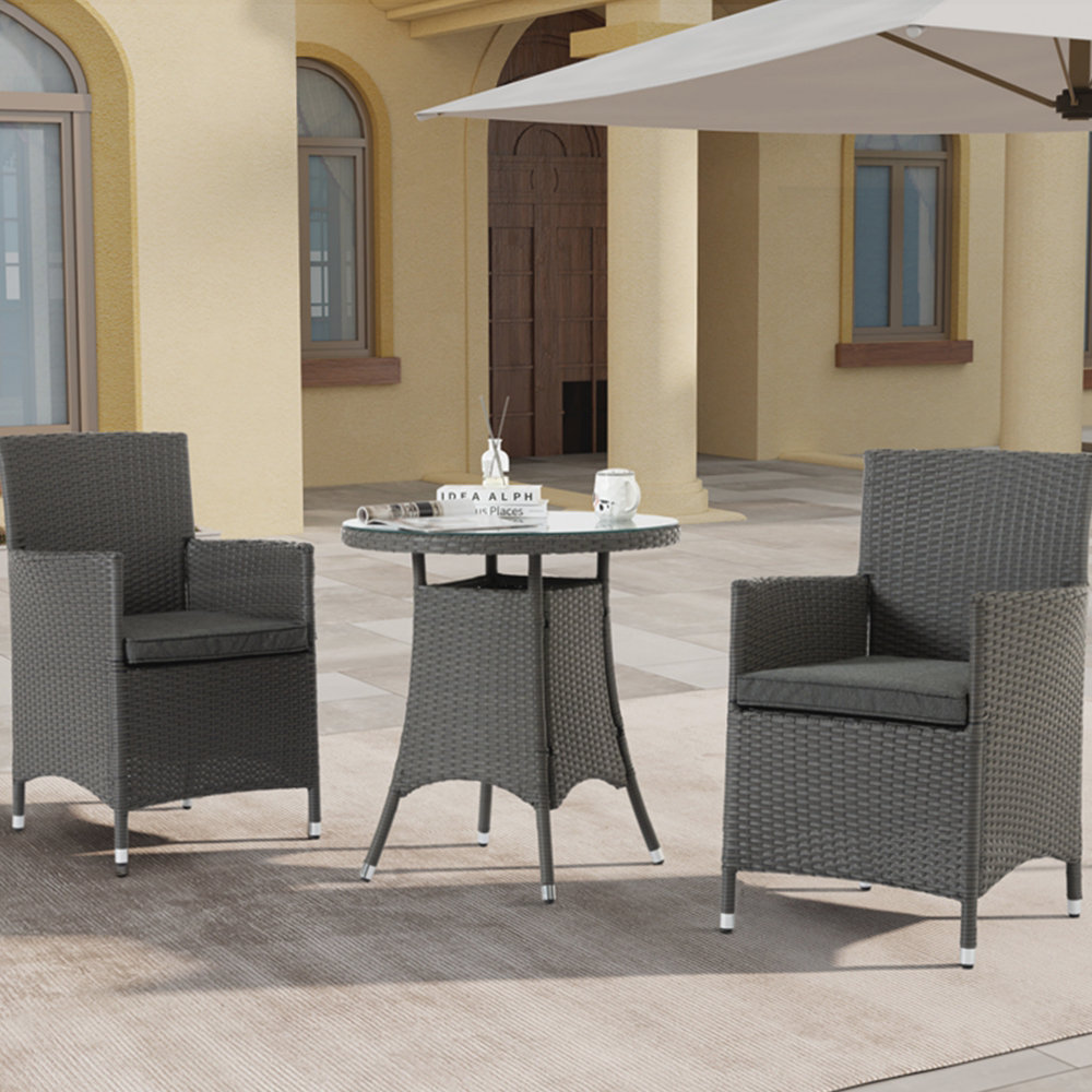 Winston Porter 3 Piece Outdoor Dining Set All-Weather Wicker Patio Dining Table and Chairs with ...