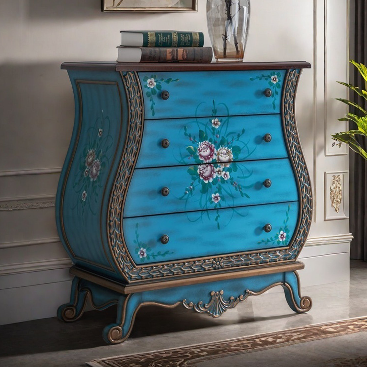 Ruthber Solutions Vintage Hand Painting Vase-Shaped Accent Chest ...