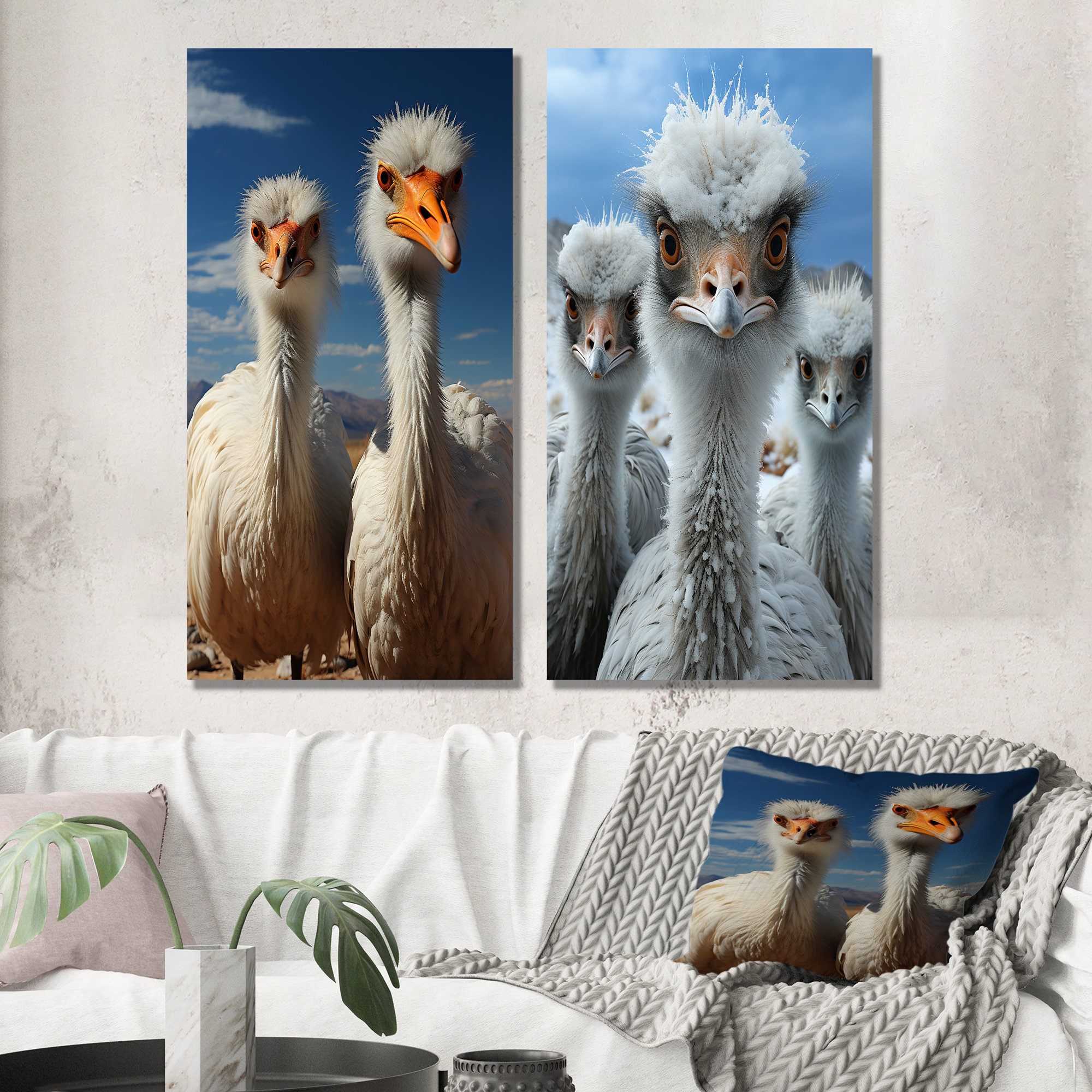 Lark Manor™ Ostrich Harmony Portrait - Ostriches Canvas Wall Art Set Of ...