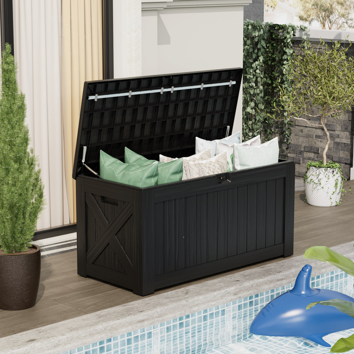 Furmax 120 Gallons Water Resistant Plastic Lockable Deck Storage Box ...