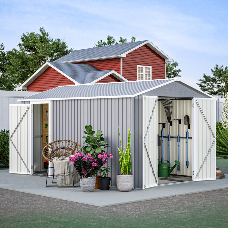 Thanaddo 8 ft. W x 12 ft. D Outdoor Metal Storage Shed With Side Door ...