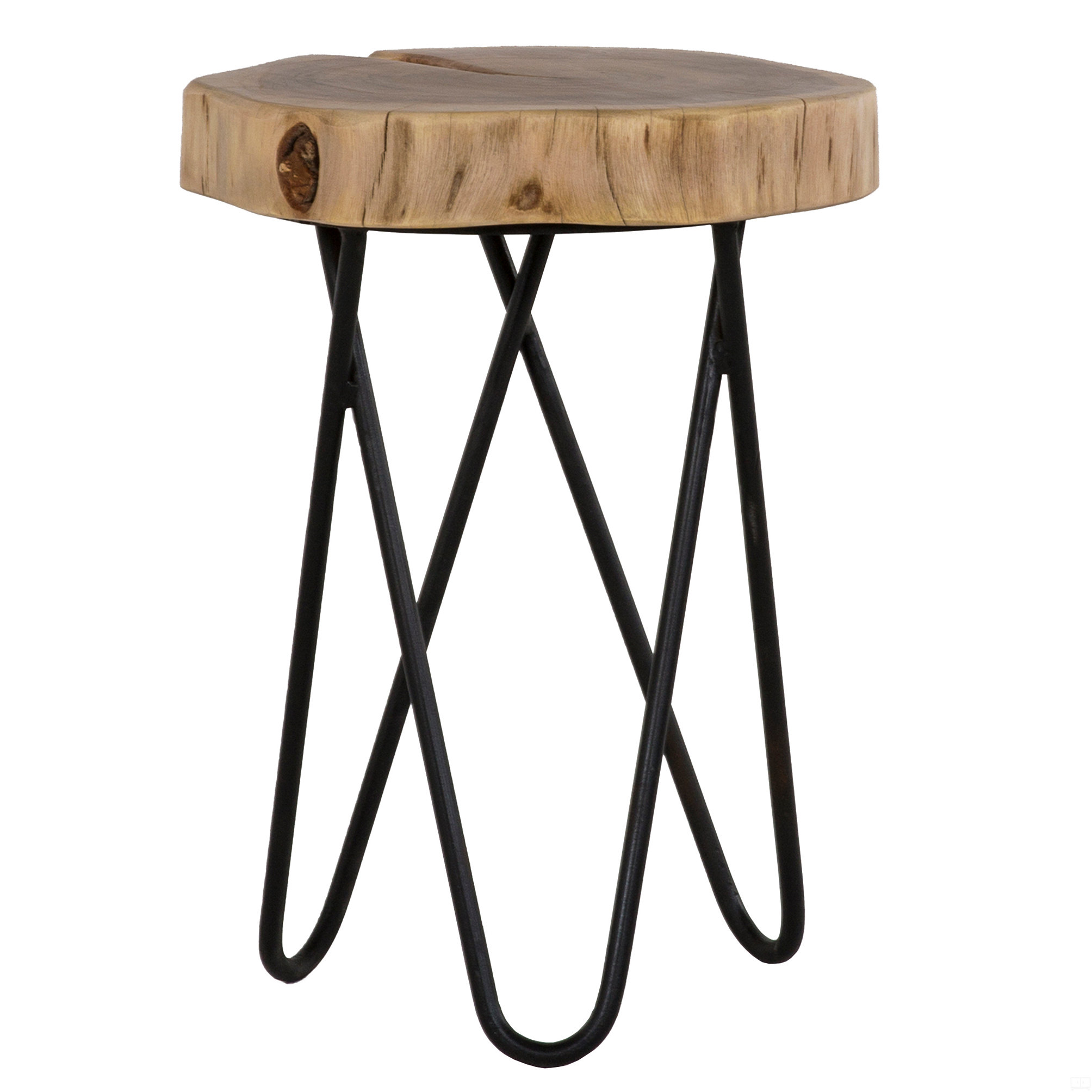 17 Stories Acacia Wood End/Side Table, Accent Stool, Iron Hairpin Legs | Wayfair