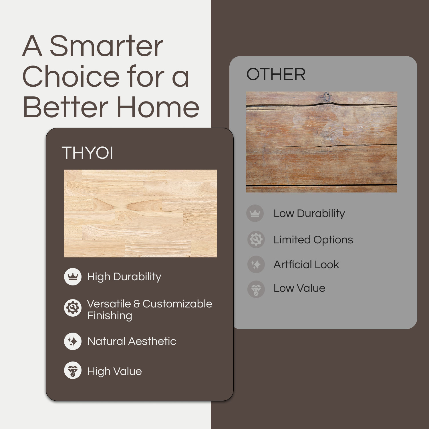 THYOI Rubberwood Butcher Block Countertop Solid Wooden Table Top for ...