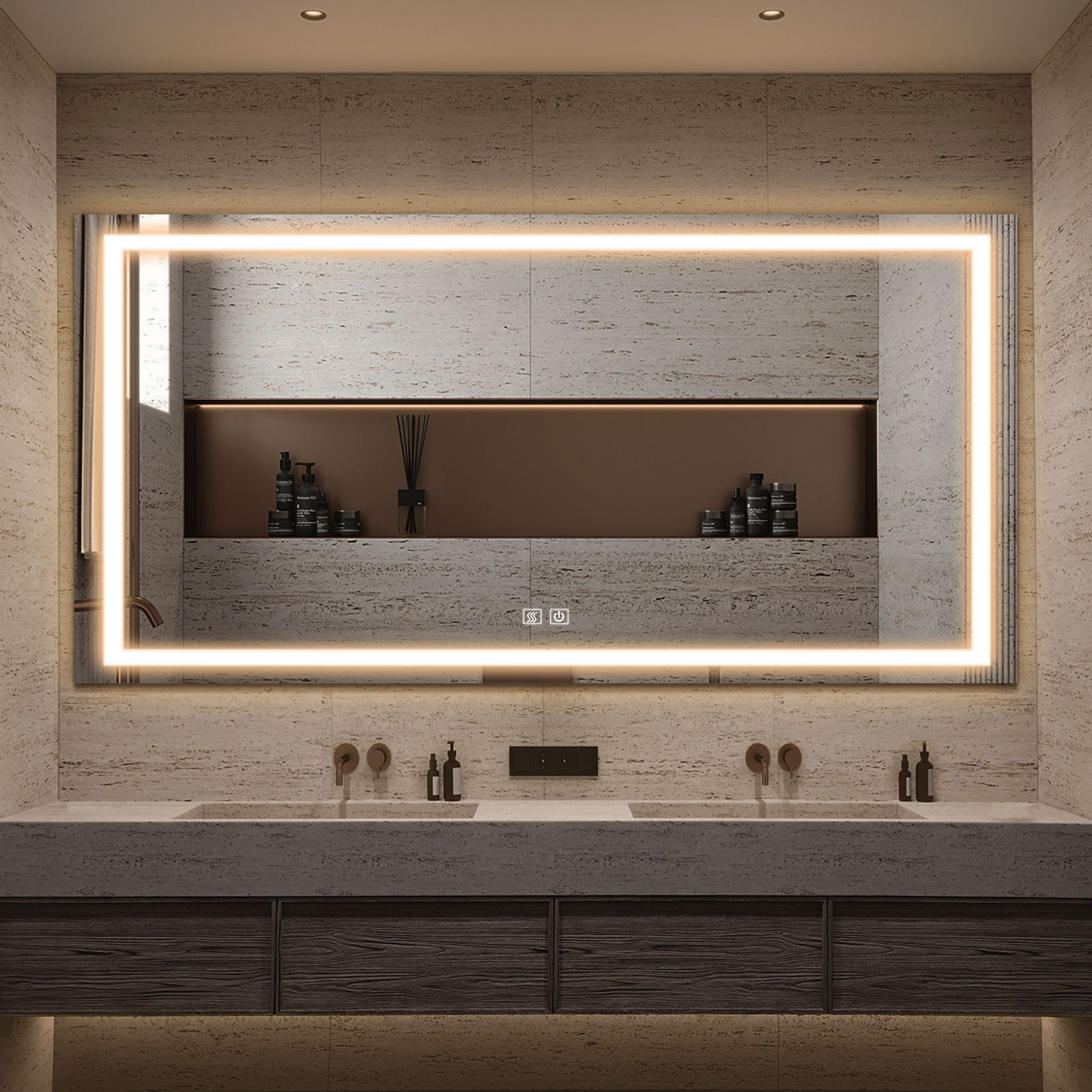 Woodsam 72 x 36 Inch Bathroom/Vanity Multi-function Mirror, Anti Fog ...