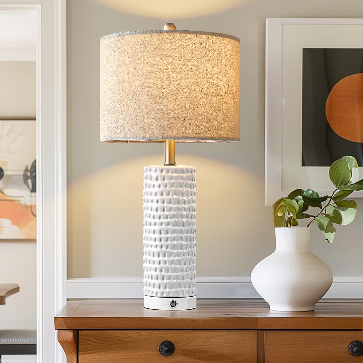 Everly Quinn 24" Farmhouse 3-Way Dimmable Touch Ceramic Table Lamp Set ...