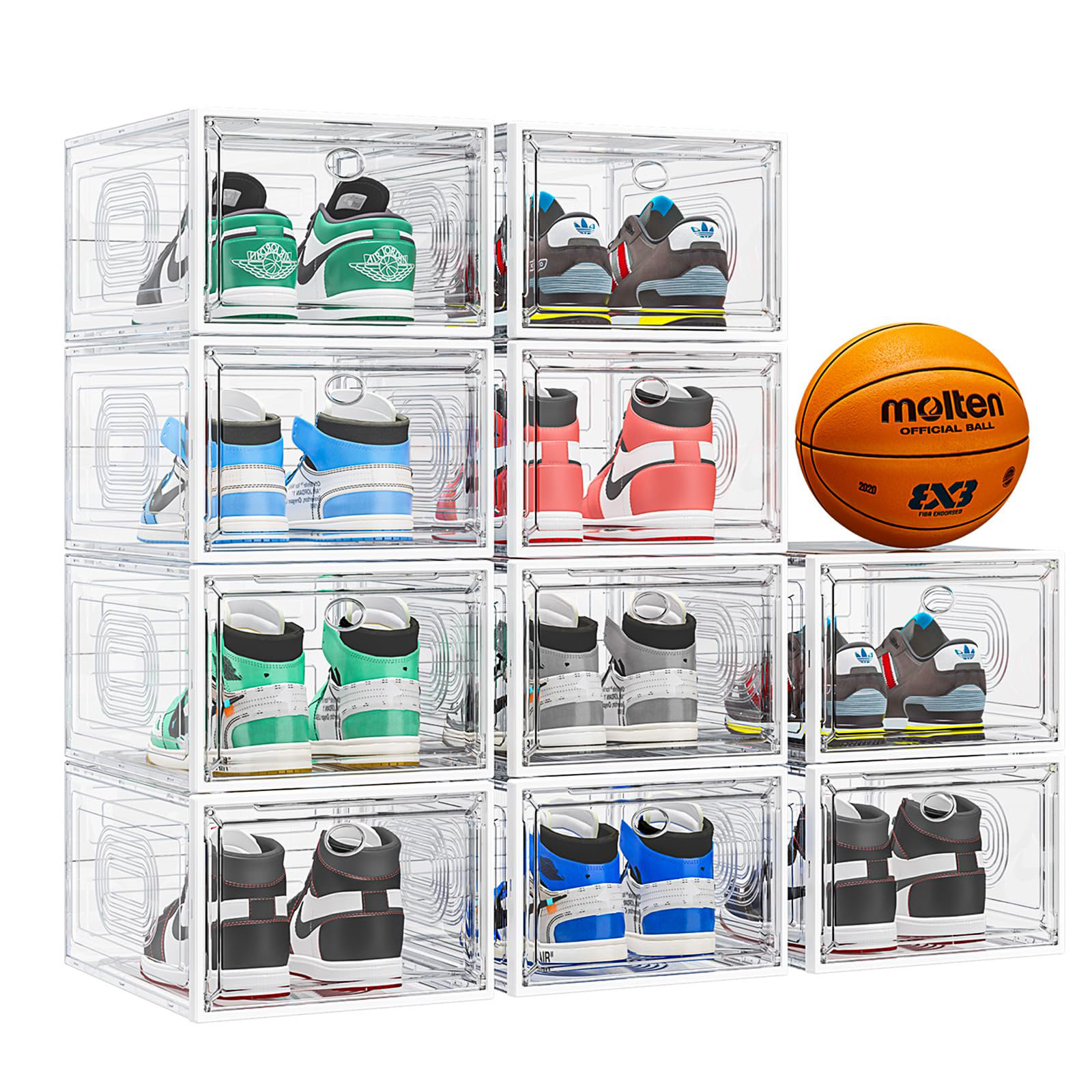 Rebrilliant 10-Pack Thick Stackable Shoe Organizer With Magnetic Doors ...
