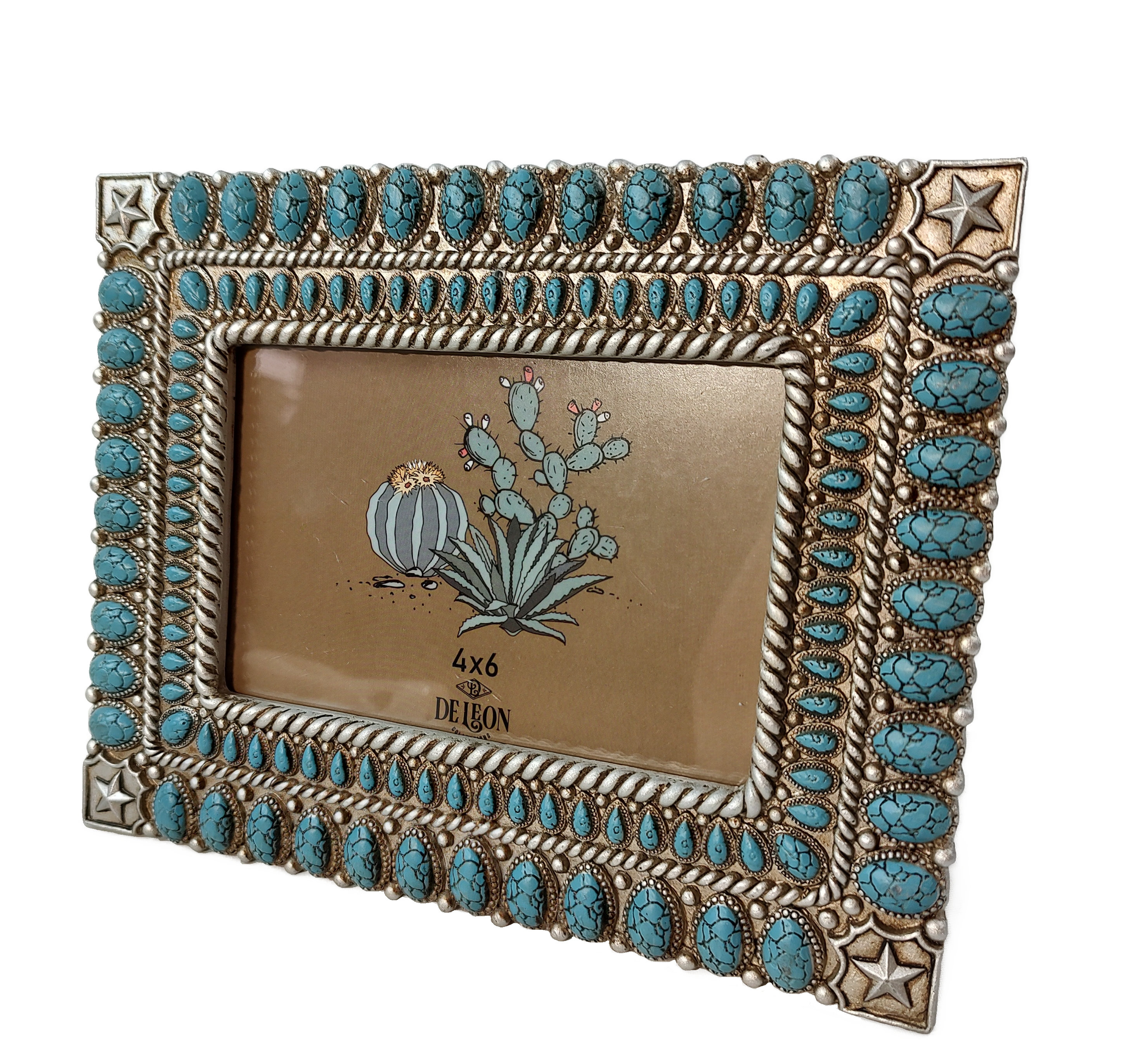 Bungalow Rose Samoya Polyresin Rustic Western Star with Turquoise Beads 6” x 4” Standing Photo ...