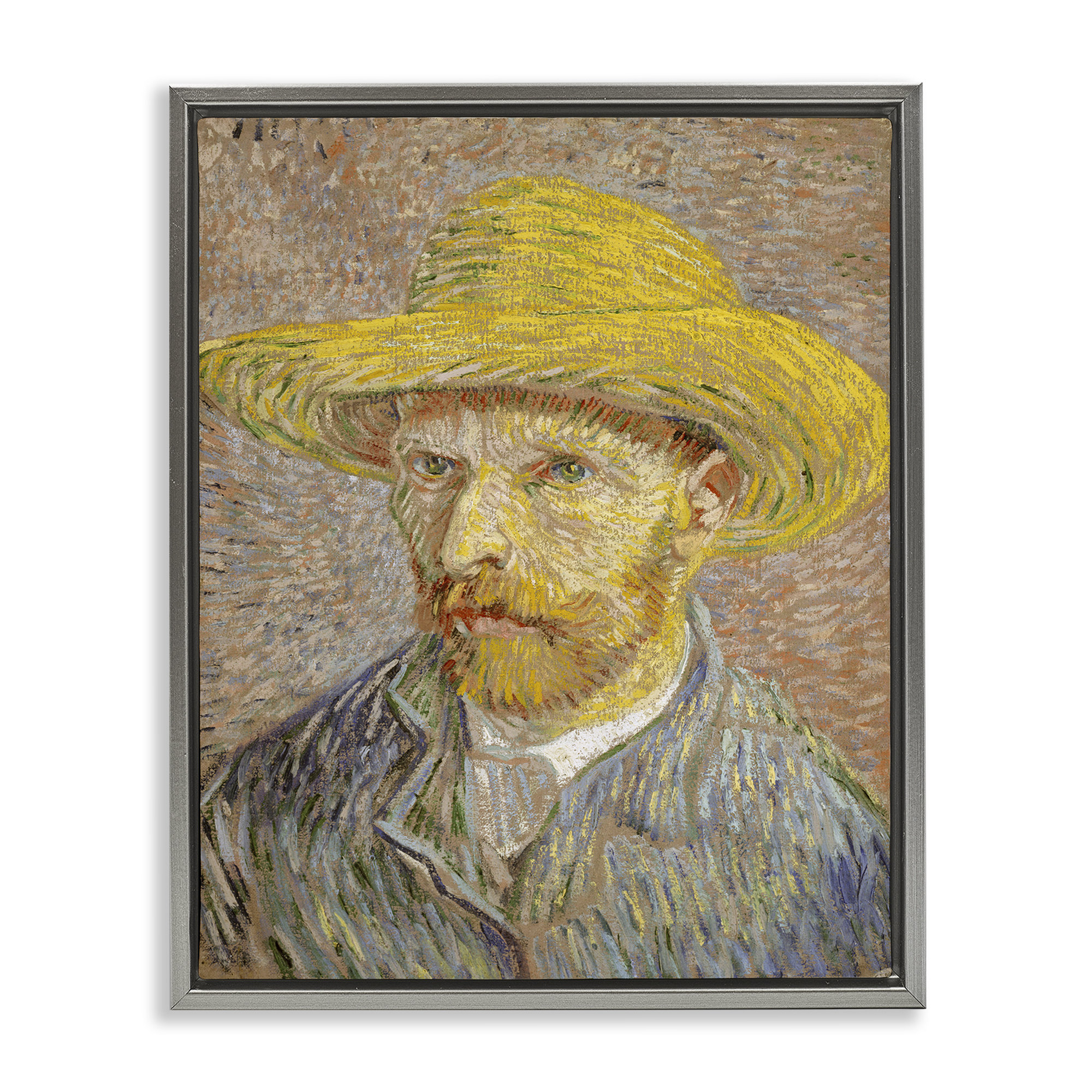 Alcott Hill Van Gogh Straw Hat Portrait Grey Framed Floater Canvas Wall ...