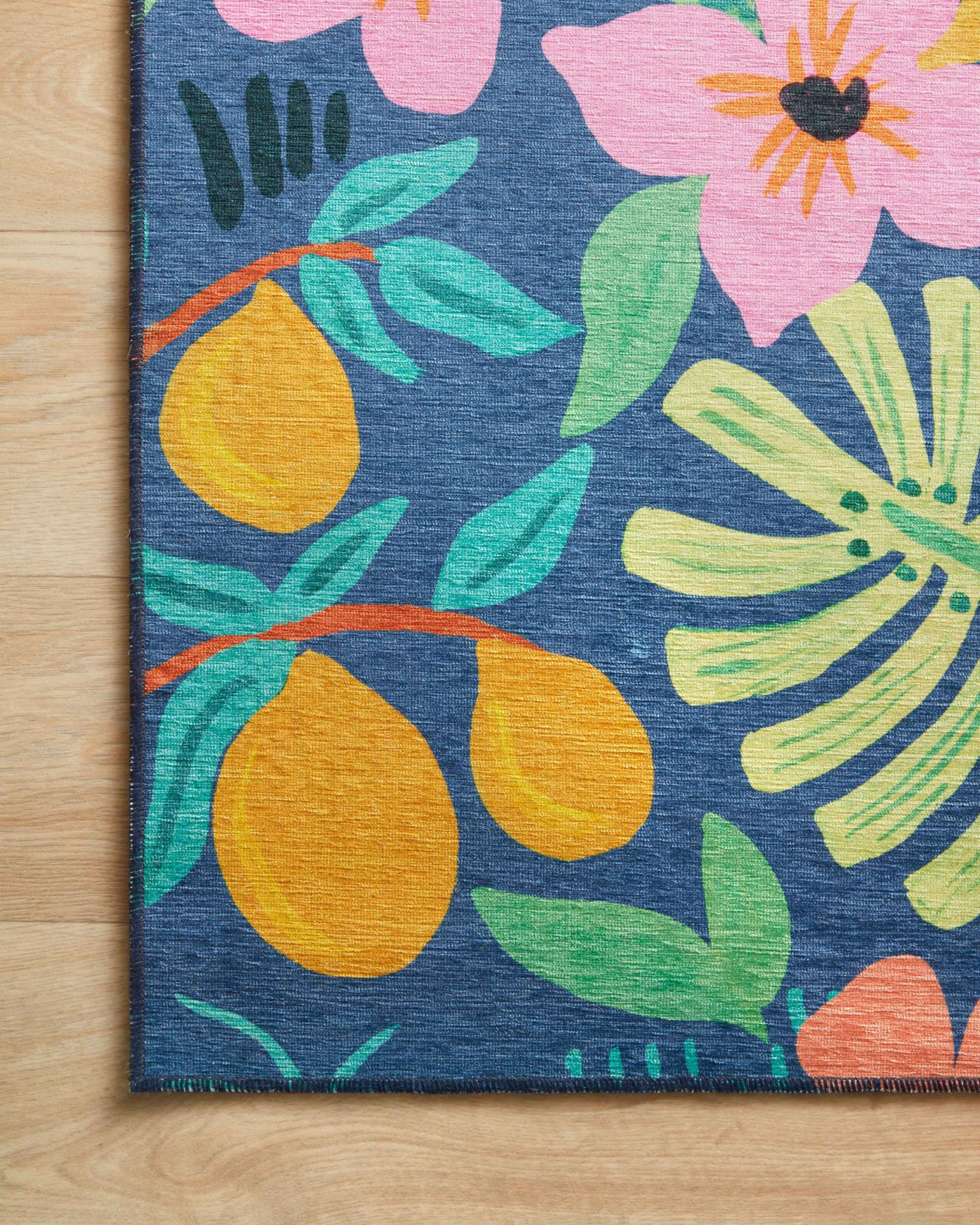 METG HOME Blue Multi-Coloured Floral-Themed Pastel Woven Base Rug ...