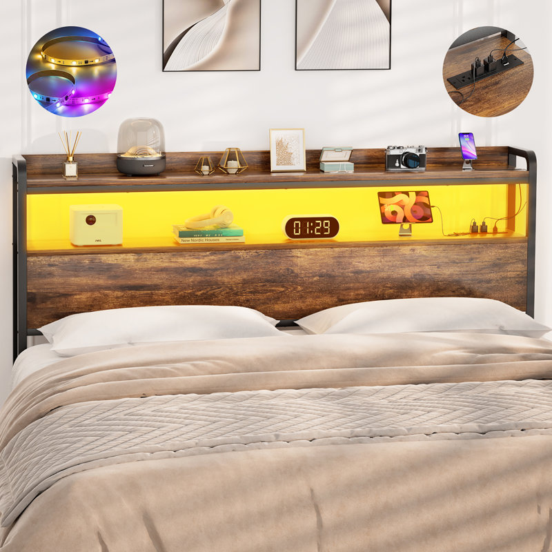 Aheaplus Storage Headboards With Outlets,USB Ports And LED Light ...