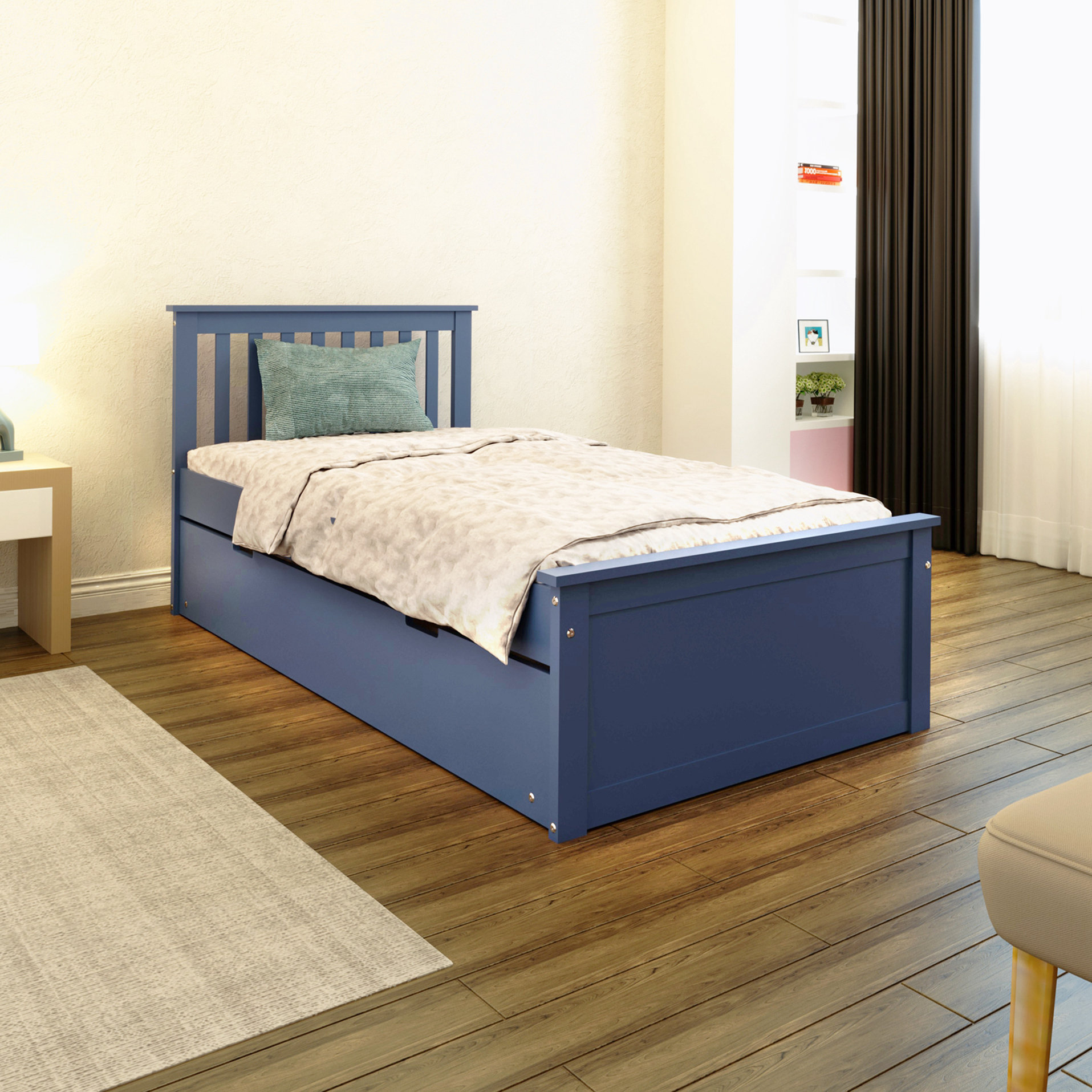 Red Barrel Studio Blue Twin Trundle Bed, Heavy Duty Malibu Solid Wood ...