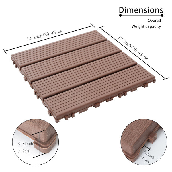 Go Peak Track 44 Pack 12X12 Square Waterproof Outdoor Deck Tiles ...
