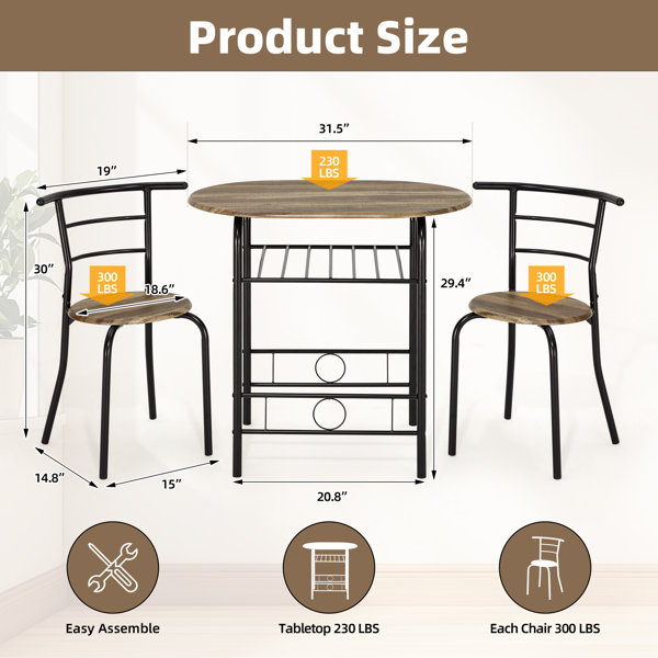 17 Stories 3 - Piece Dining Set For 2 Person, Kitchen Table And Chair ...