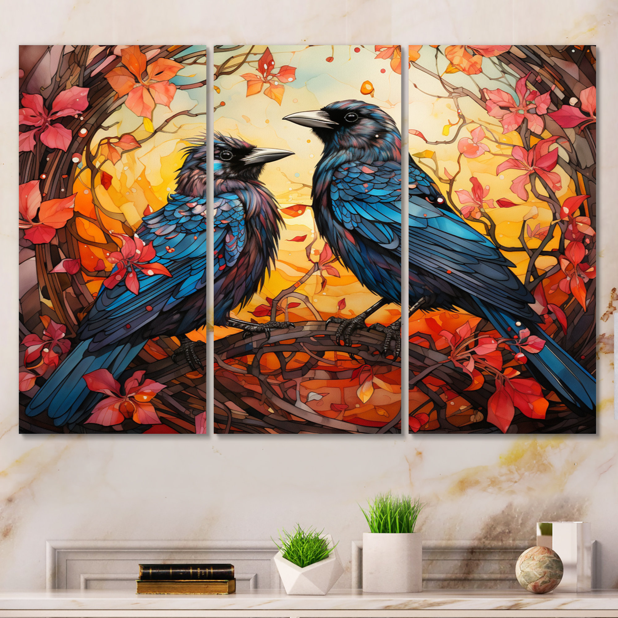 Design Art Crow Crowed Sovereigns - Animals Metal Wall Art Prints Set 3 ...