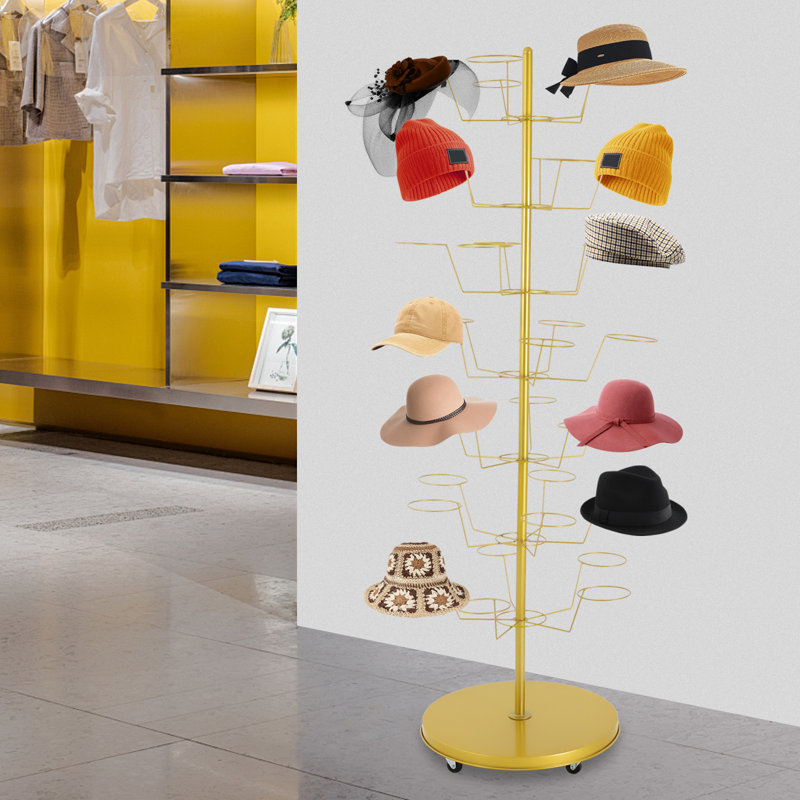 Everly Quinn Hat Wig Display Stand Freestanding Hat Rack Golden | Wayfair