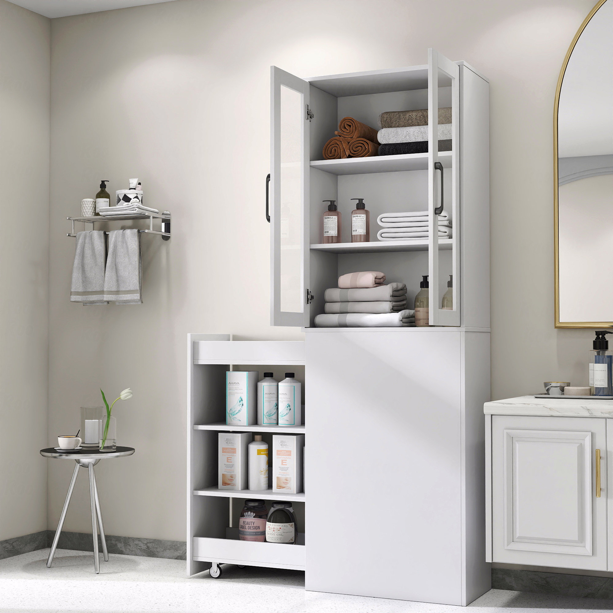 Ophelia & Co. Storage Cabinet, Modern, Glass Wood, 87", Glass Door, 70. ...