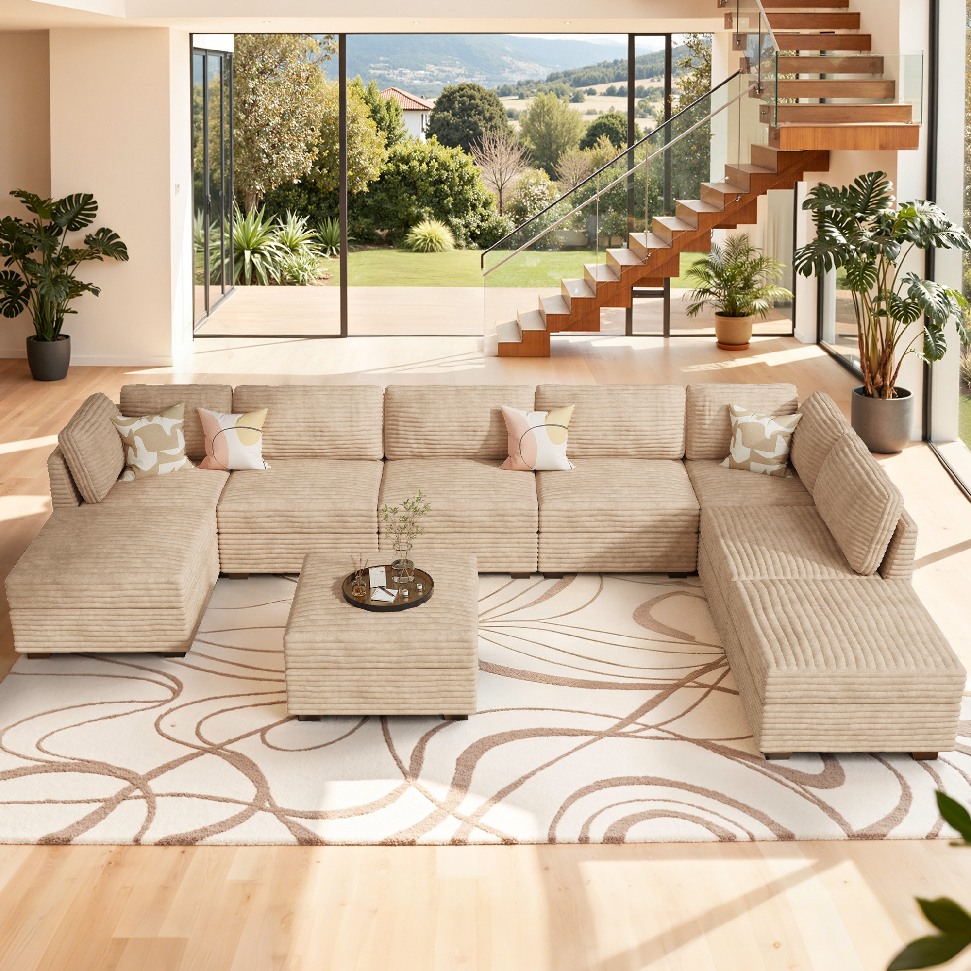 Mercer41 Extra-Large Size Modular L-Shaped Connected Soft Tweed Sofa ...