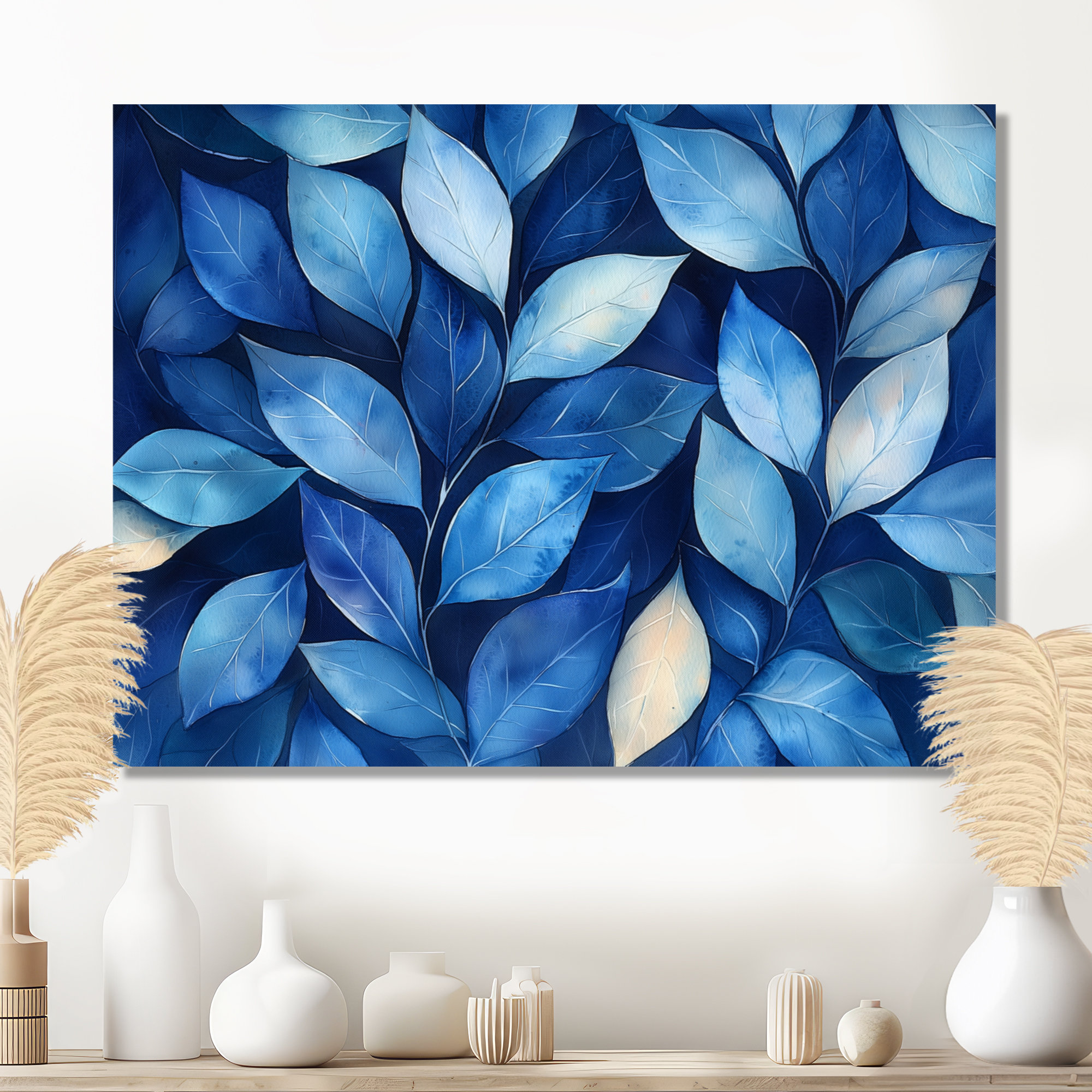 Winston Porter Indigo Leaves Foliage Collage IV - Leaves Wall Art | Wayfair