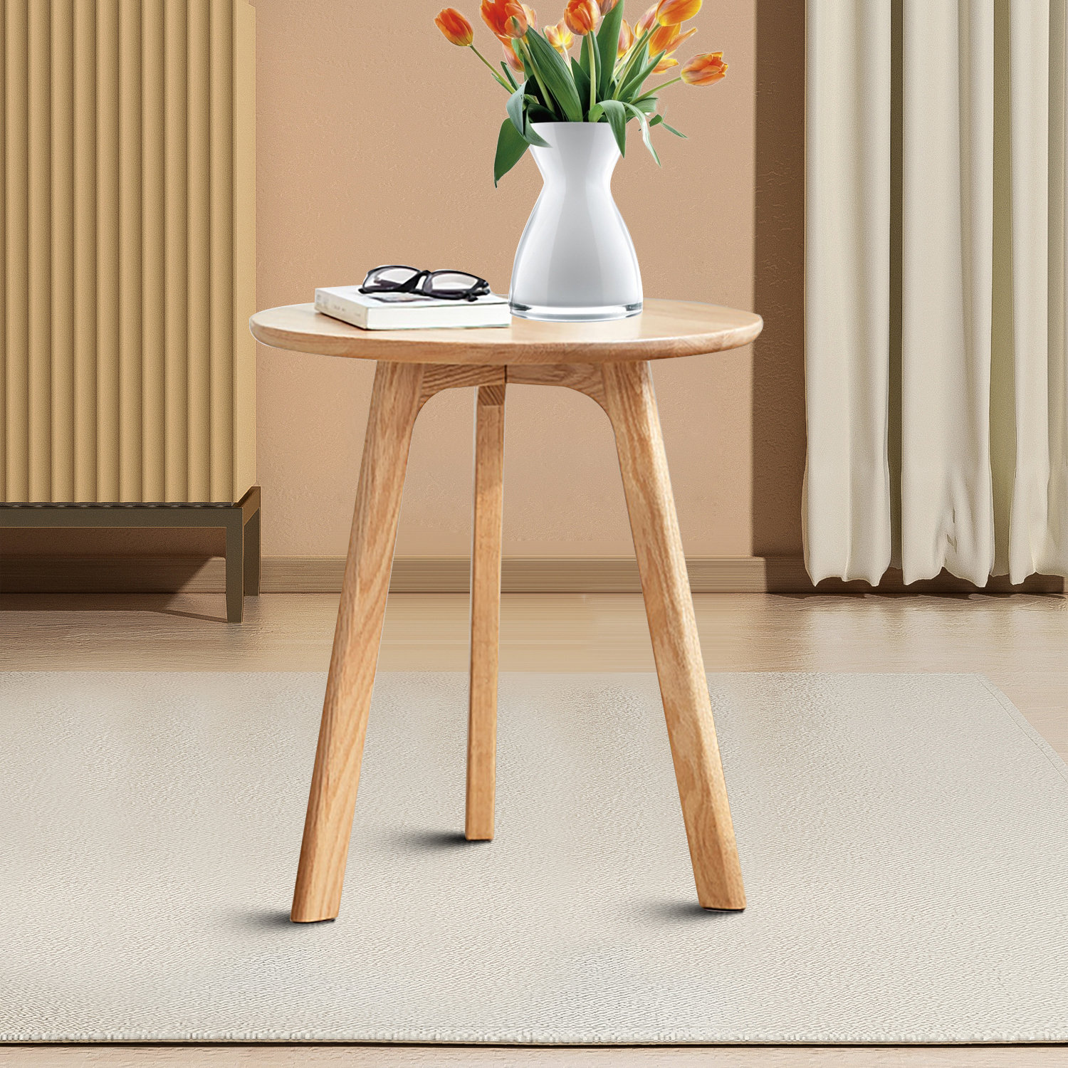 George Oliver Modern Farmhouse Round Wooden Side Table End Table , For ...