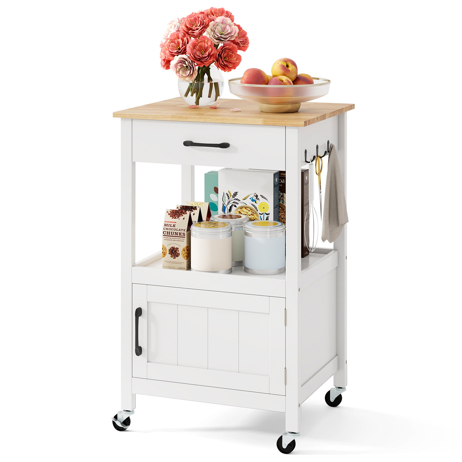 August Grove® Ariahna 22'' Wide Rolling Kitchen Cart with Solid Wood ...
