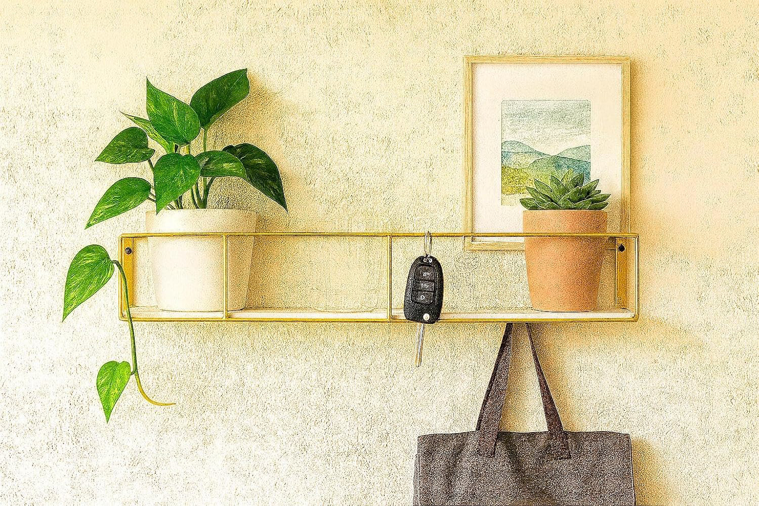 Mercer41 Gold Iron Floating Wall Shelf, Modern Wall-mounted Storage ...