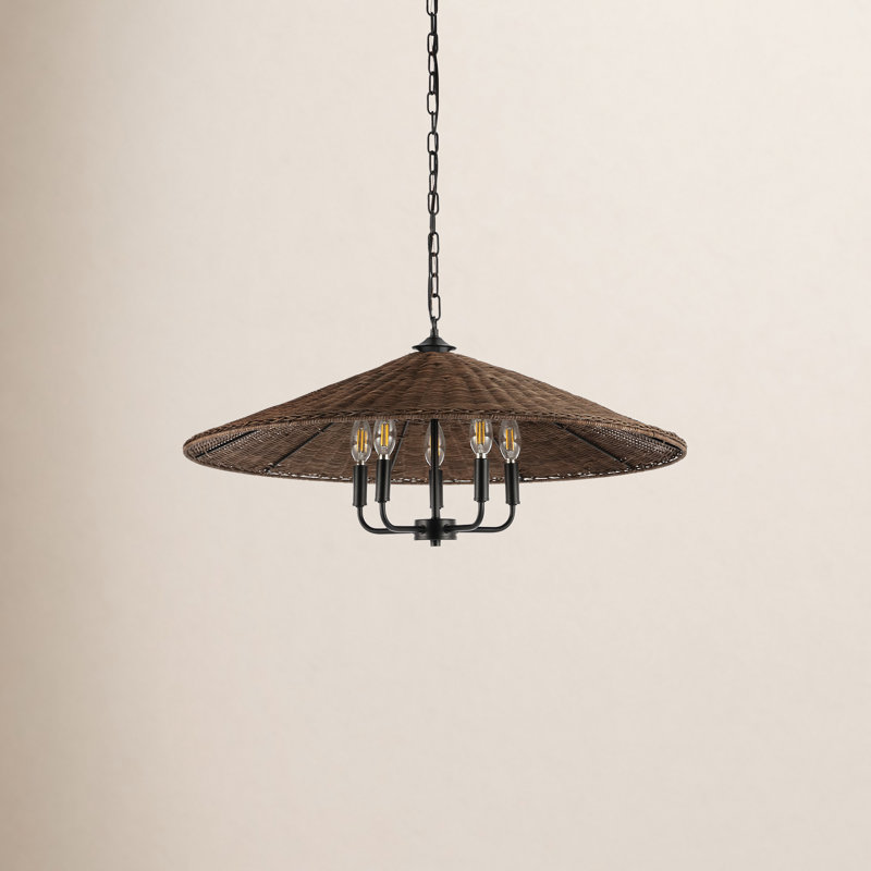 Birch Lane™ Venie 5 Light Iron/Rattan Pendant & Reviews | Wayfair