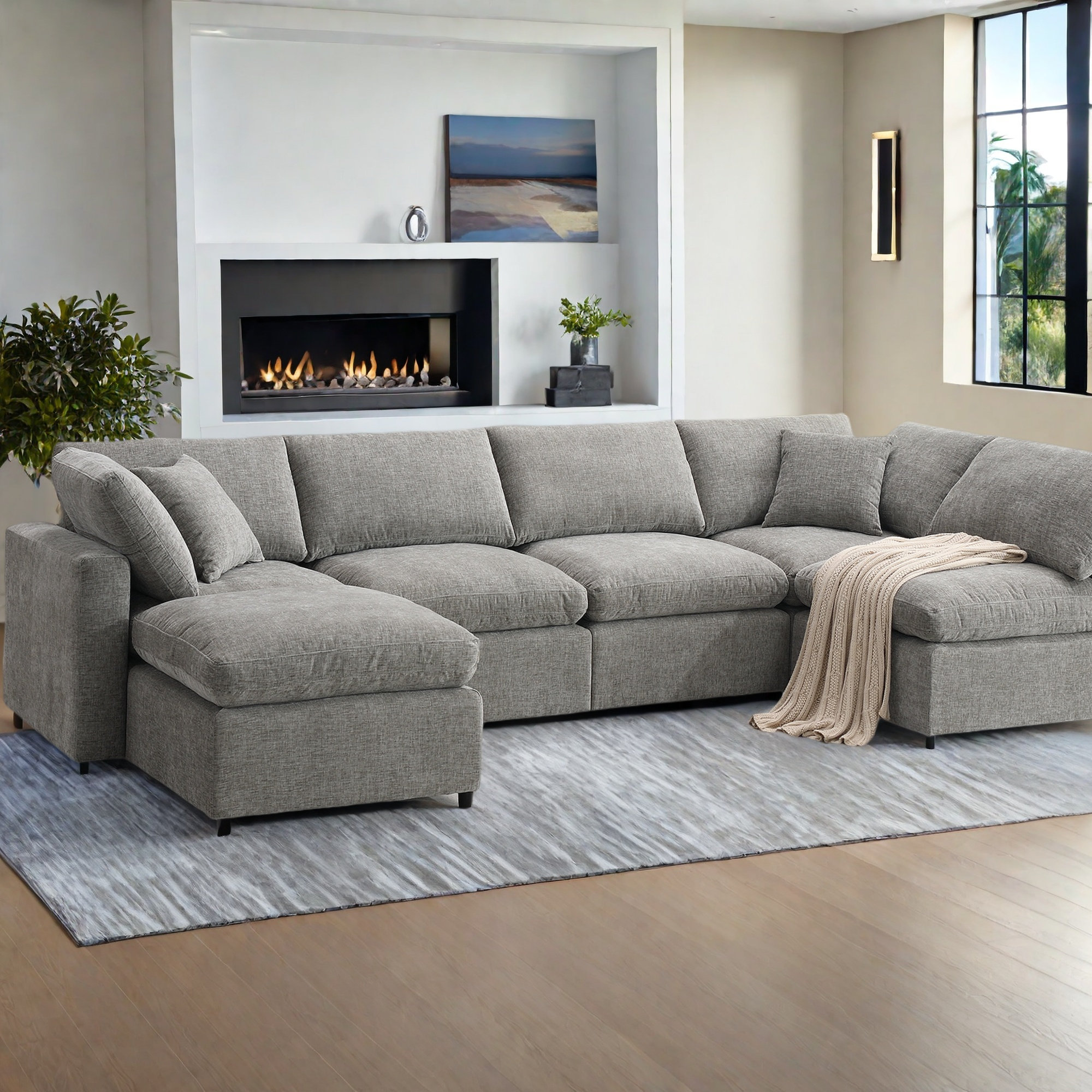 Latitude Run® Kierran 130” W Chenille 6-Seater Composable Modular Sofa ...