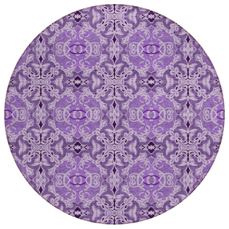 HomeRoots 8' Purple And Lavender Round Medallion Washable Indoor ...