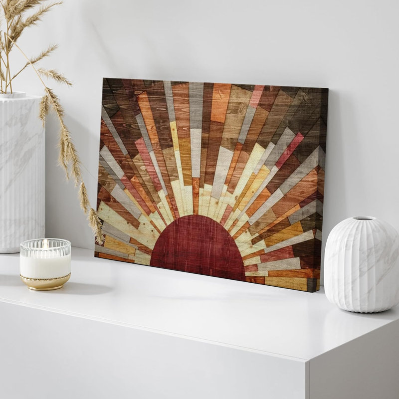 IDEA4WALL Western Wood Effect Landscape Brown Sun Rays Rustic Decor ...