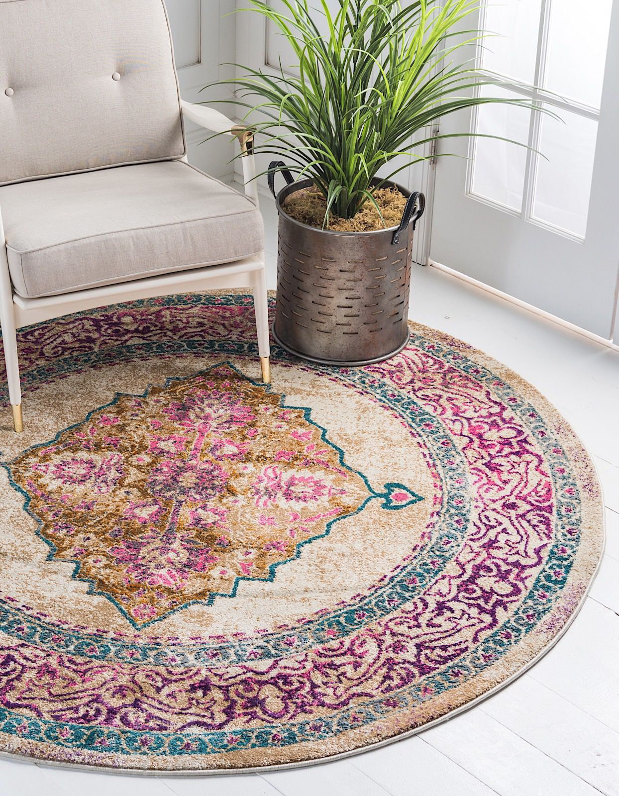 Bungalow Rose Mumford Oriental Pink/Blue/Yellow Area Rug | Wayfair