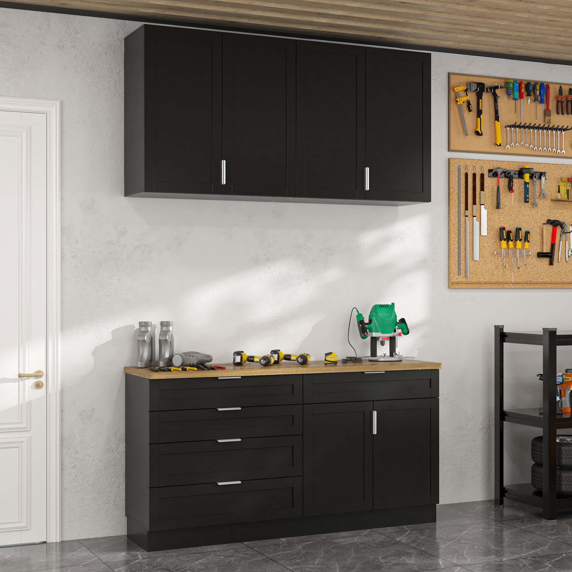 Latitude Run® Heavy-Duty Modular Garage Storage Cabinet Set With Oak ...