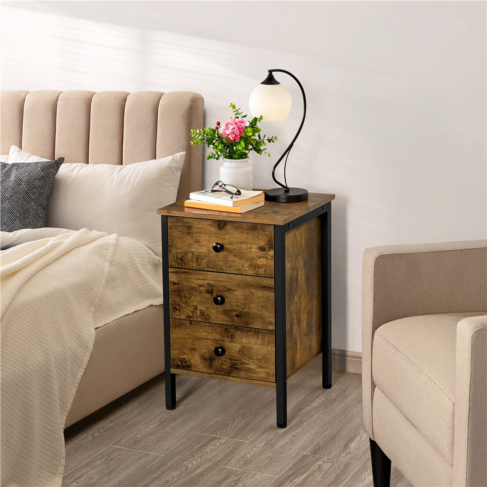 Yaheetech 3 Drawer Bedside Table with Rustic Vertical Tower Wooden ...