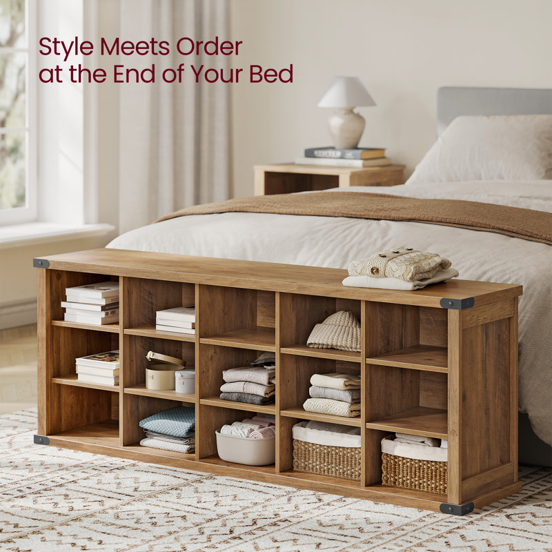 Millwood Pines 15 Pair Shoe Storage Bench with Adjustable Shelves ...