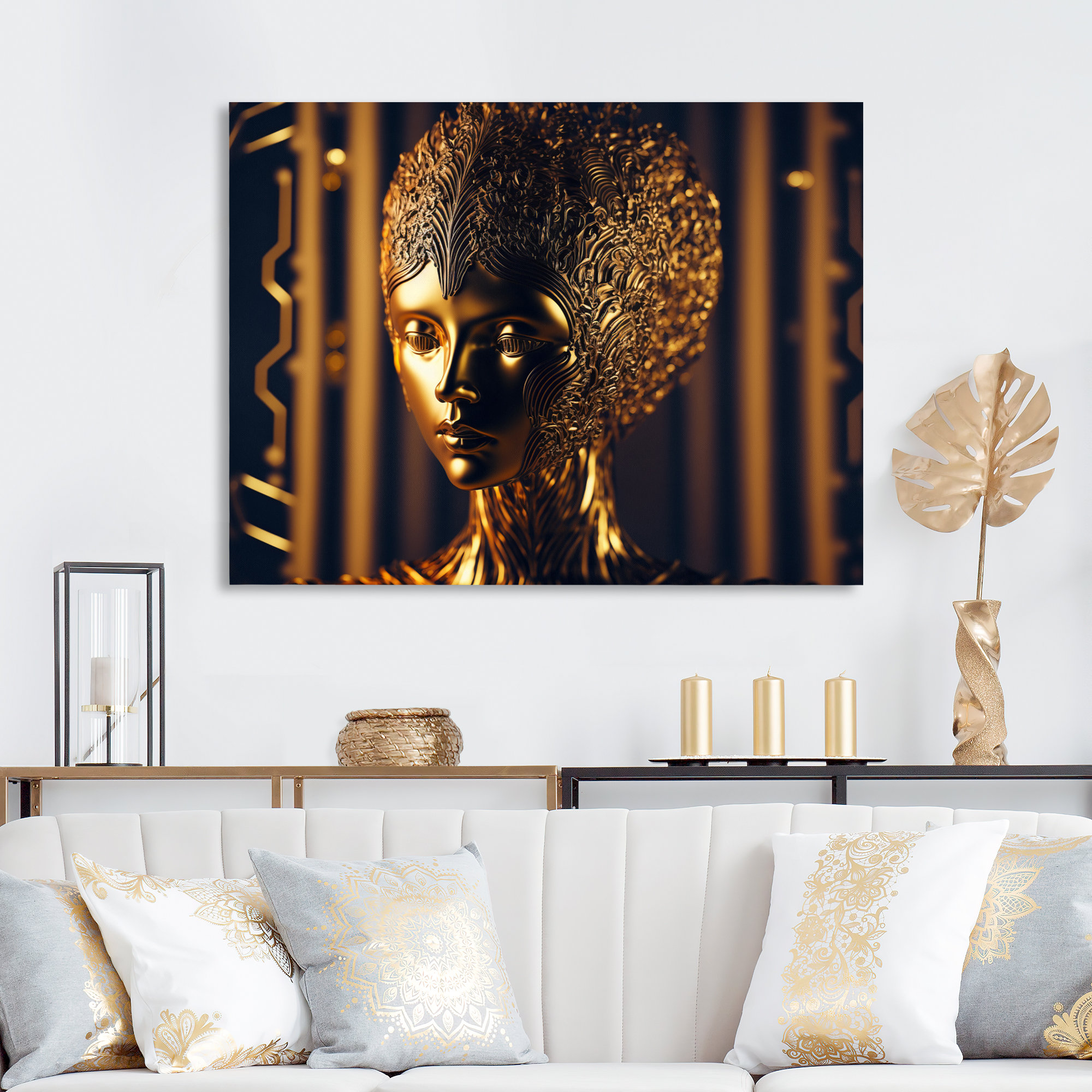 Dakota Fields Harberd Futuristic Golden Goddess IV - Modern Woman Metal ...