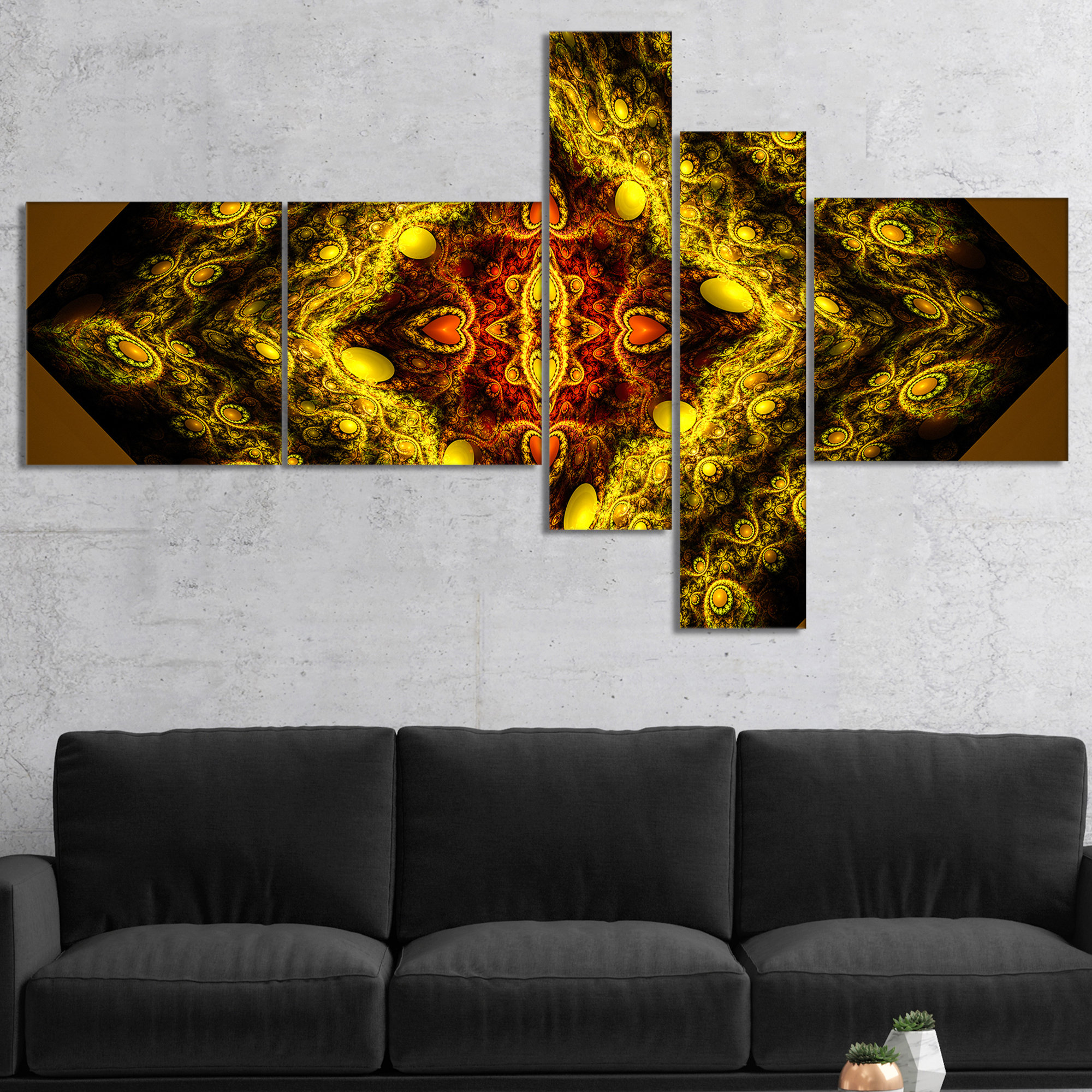 East Urban Home 'Cabalistic Yellow Fractal Design' Graphic Art Print ...