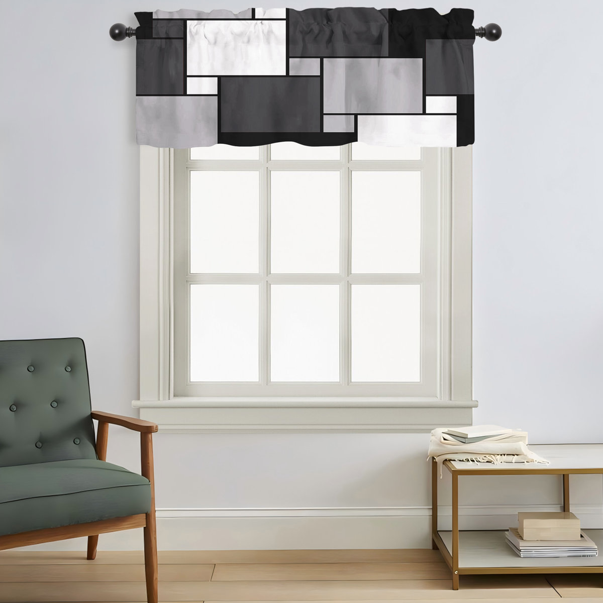 Wrought Studio™ Grid Modern Abstract 52" W Window Valance (Set Of 2 ...