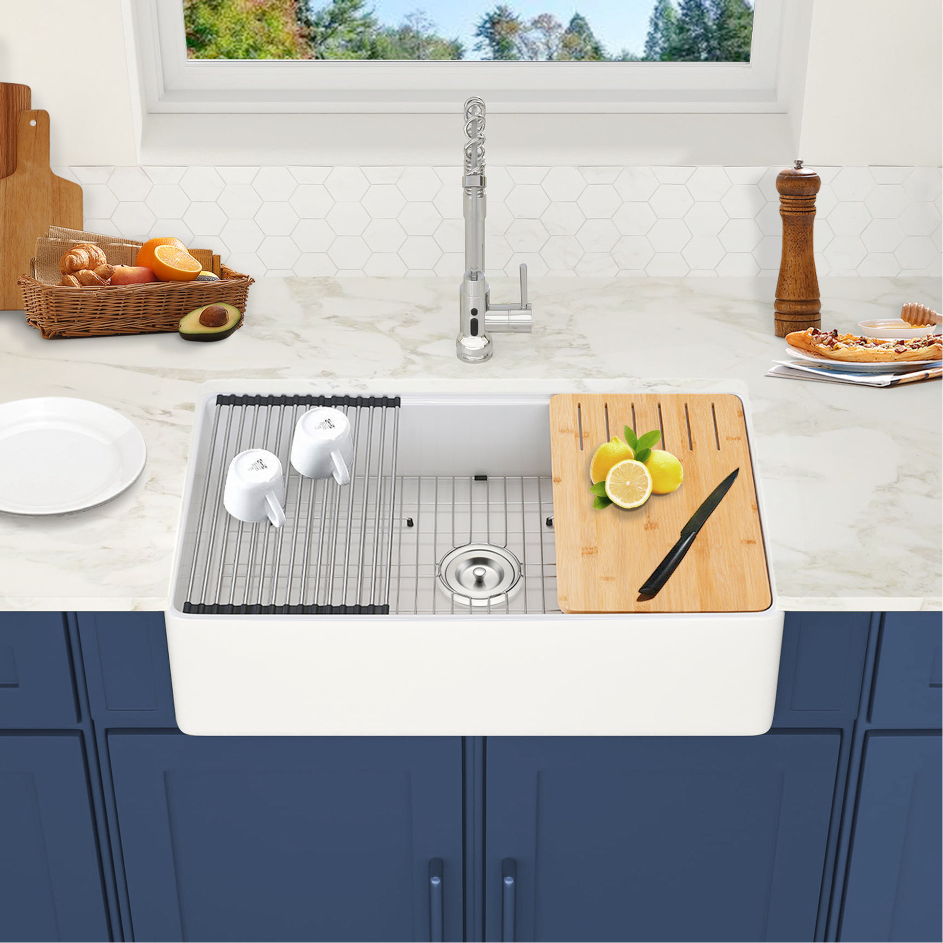 Crafted Palm 33"X20" Kitchen Sink Workstation - White, Heat , Stain ...