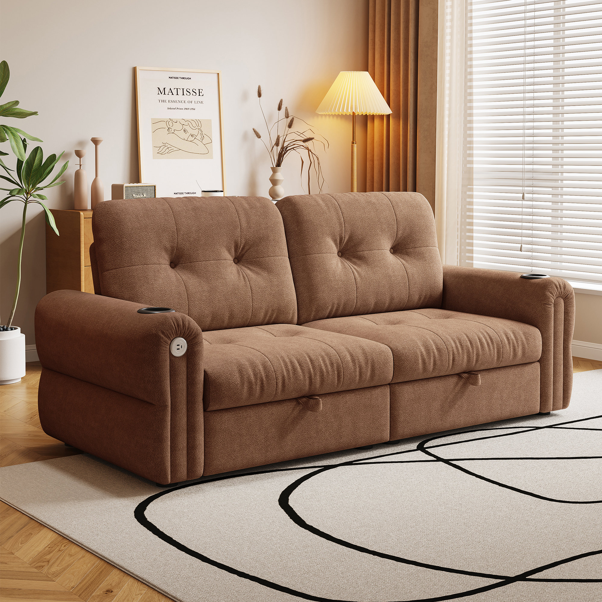 Brayden Studio® Multifunctional Sofas, Steel Frame Chenille Couch ...
