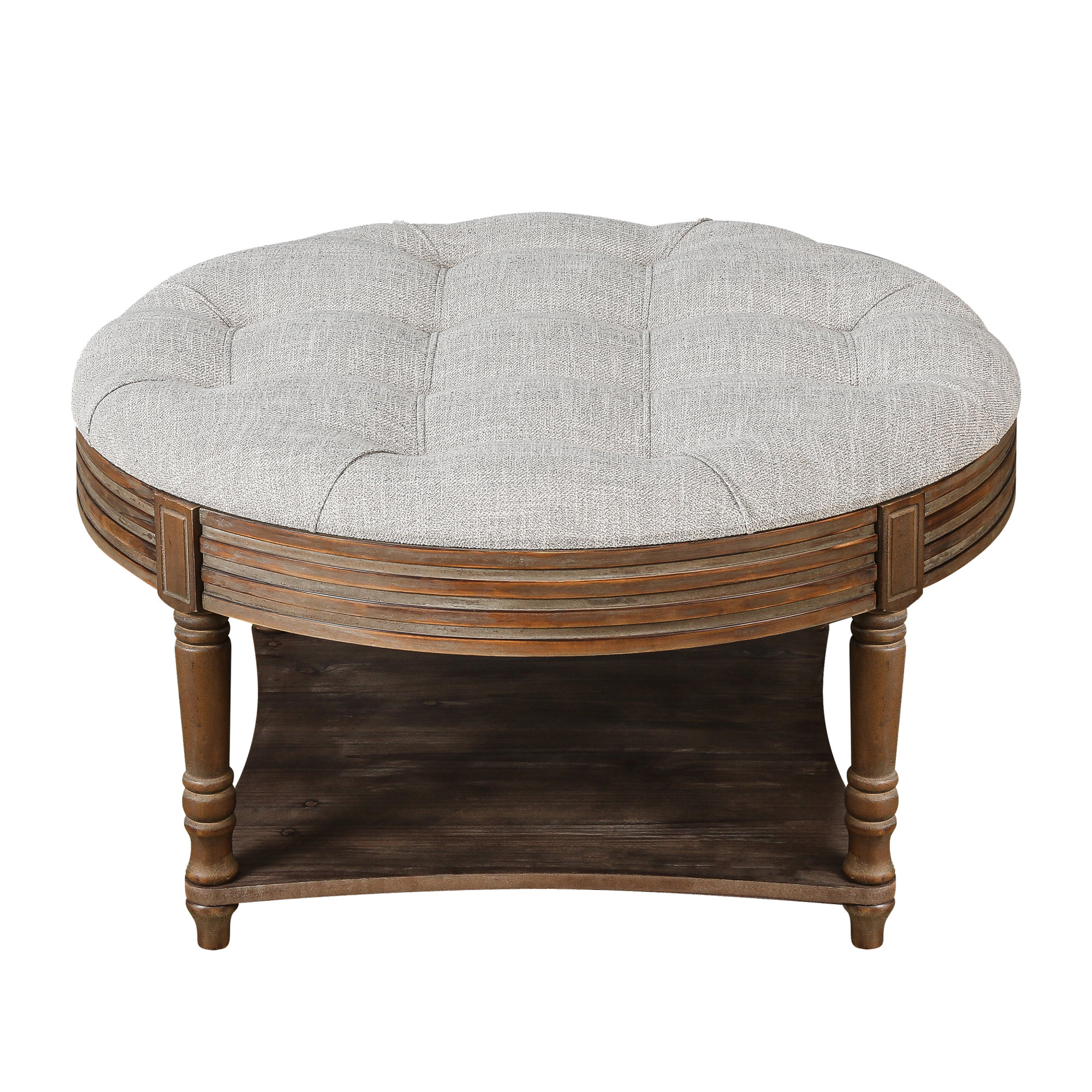 One Allium Way® Large round ottoman coffee table in light gray, 2-tier ...