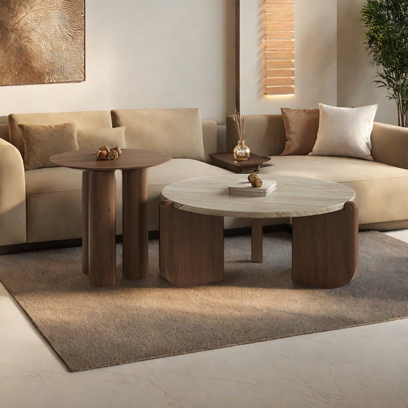 AWORET Round natural cave stone coffee table | Wayfair