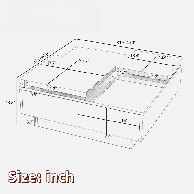 Latitude Run® Pottersview Modern Square Wood Coffee Table 4 Hidden ...