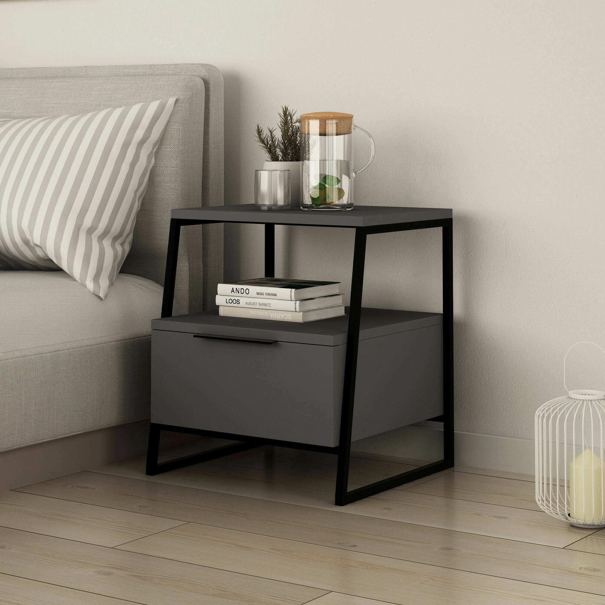 Wade Logan Aires Modern Bedside Table | 45 x 40 x 50 cm | Drop Door ...