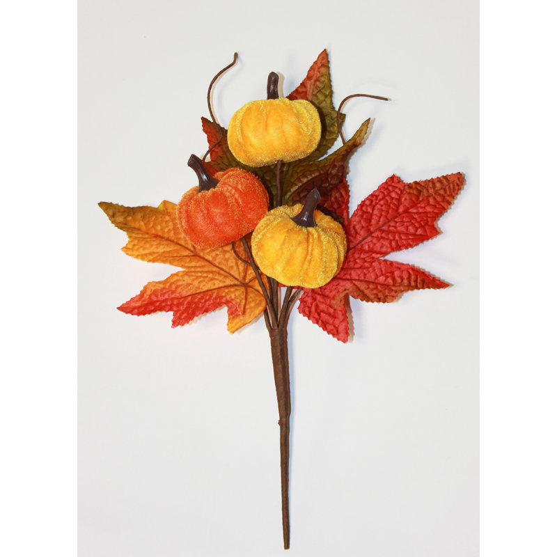 Primrue 10" Artificial Fall Pumpkin Pick with Leaves | Wayfair