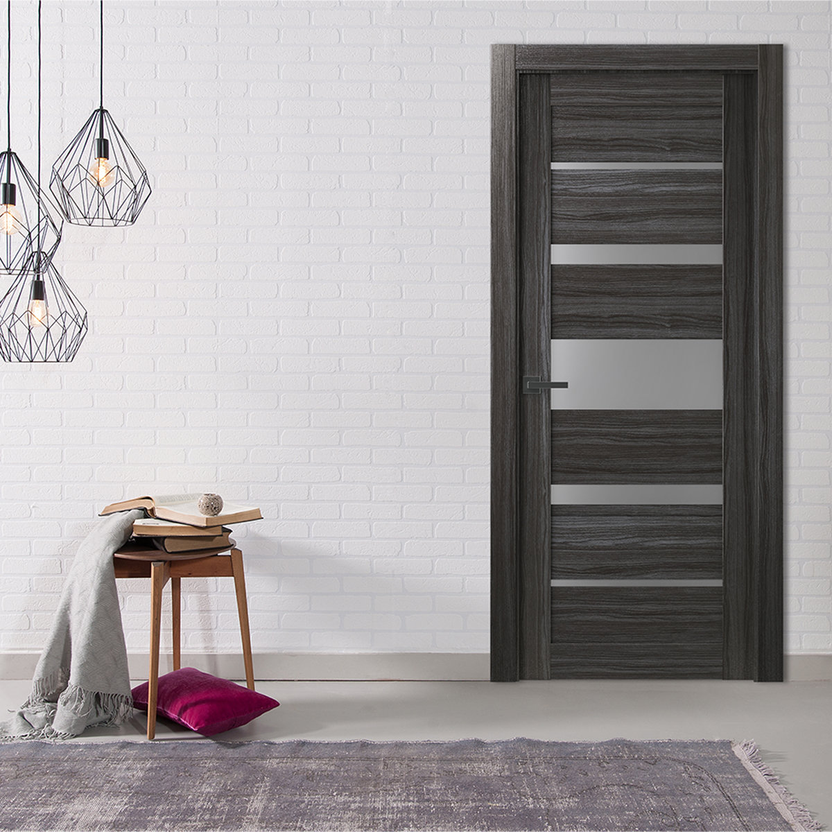 Belldinni Kina No Bore Solid Core 5-Lite Frosted Glass PP Finished Wood ...