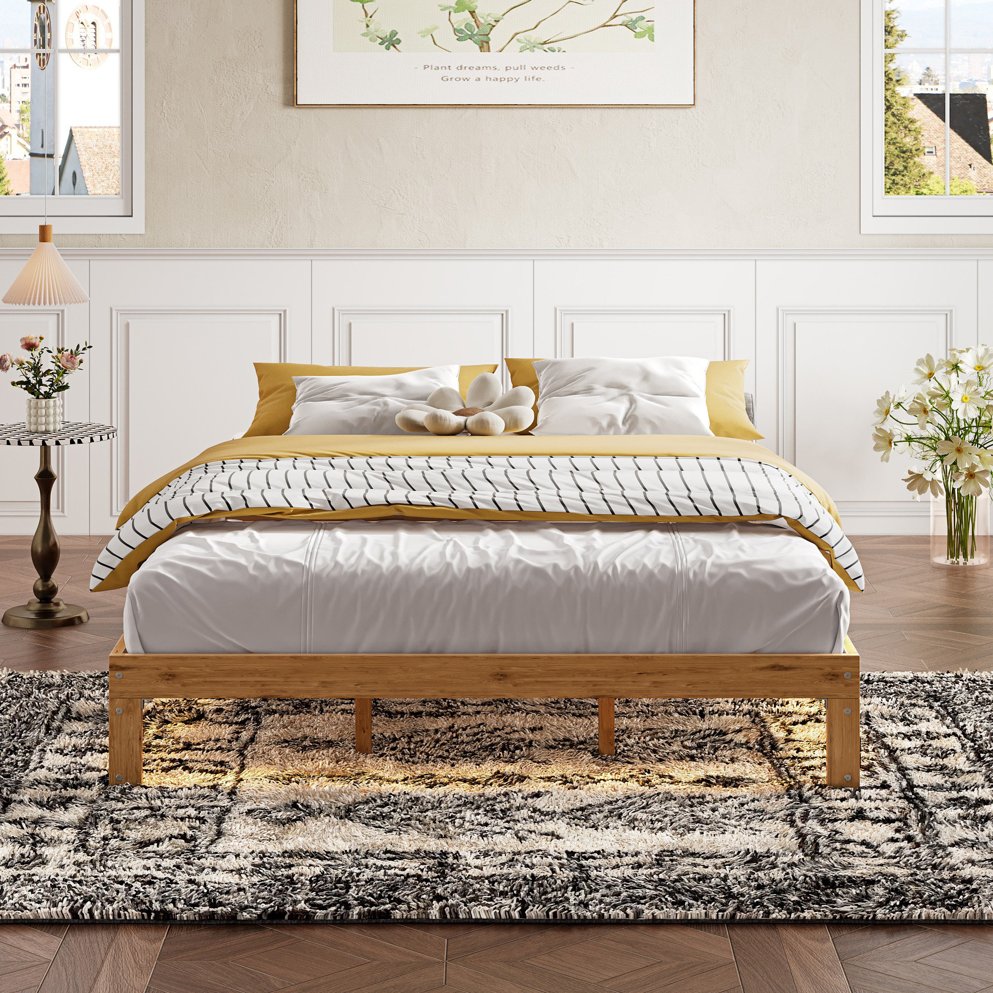 George Oliver Wooden Platform Bed Frame with Bed Corner Sockets | Wayfair