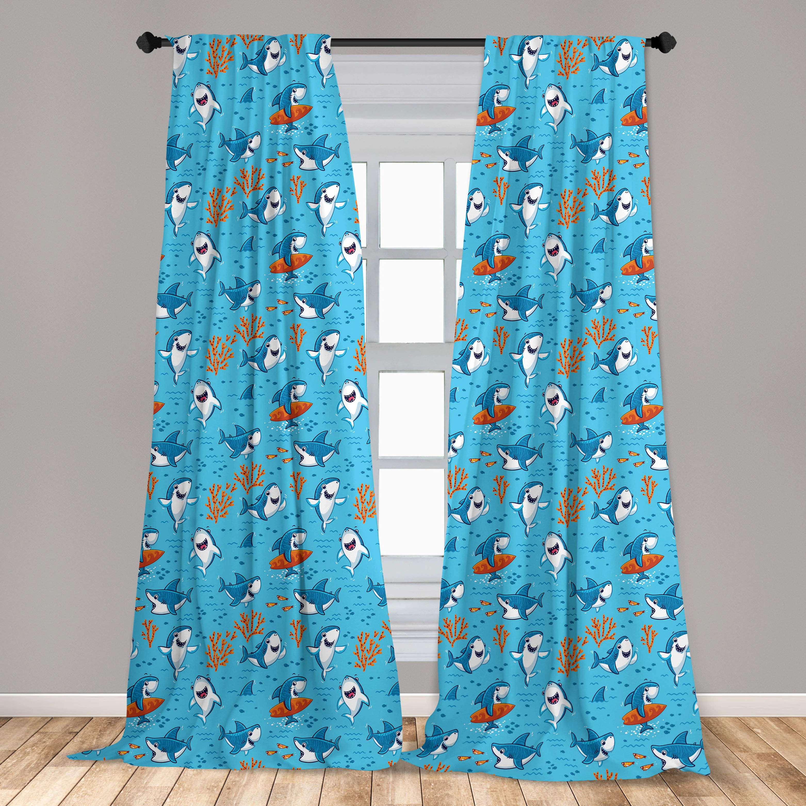 Ambesonne Shark Semi-Sheer Rod Pocket Curtain Panels | Wayfair
