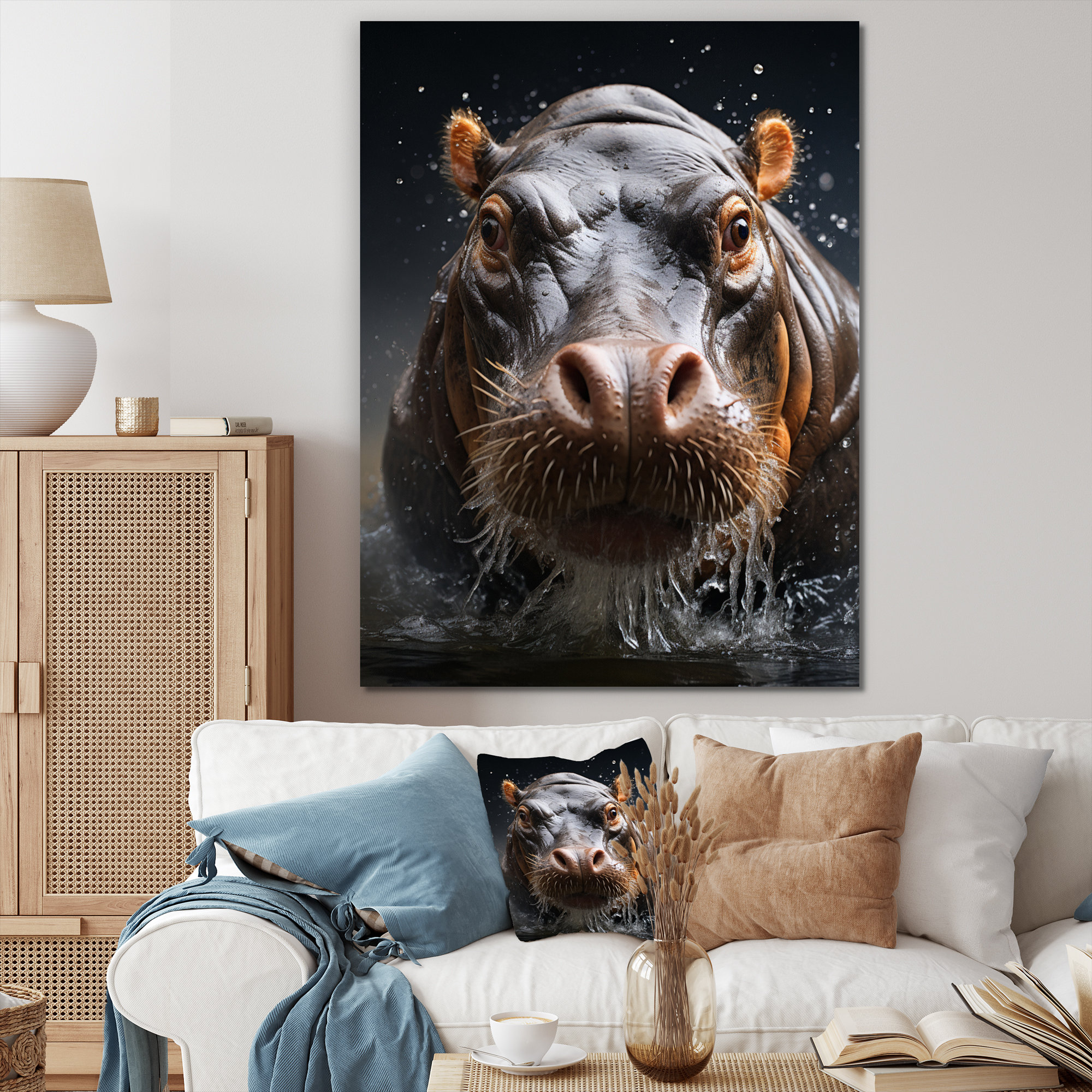 Ebern Designs Animal Hippopotamus Selfy I Framed On Canvas Print | Wayfair